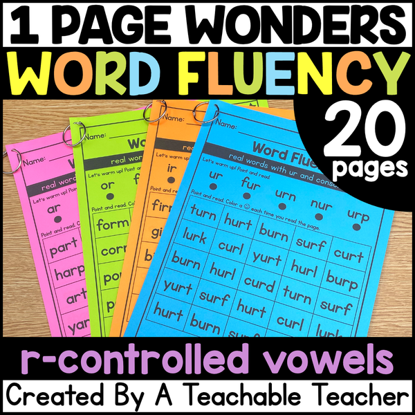 1 Page Wonders for Building Word Fluency - R-Controlled Vowels – A ...