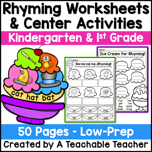 Ice Cream for Rhyming Center and Printables – A Teachable Teacher