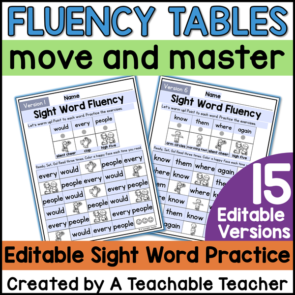 Editable Move and Master Fluency Tables - High Frequency Words – A ...