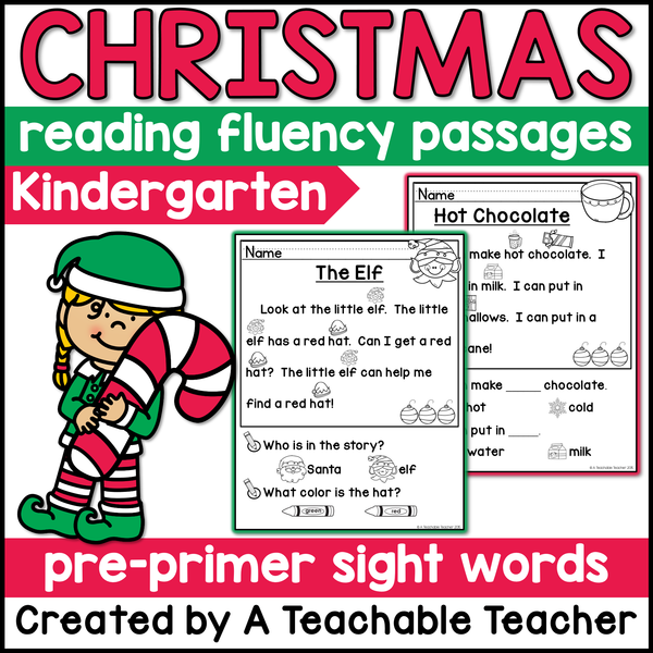 Kindergarten Christmas Reading Comprehension - Pre-Primer Words – A ...