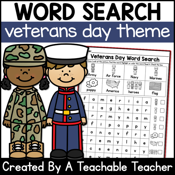 Veterans Day Word Search – A Teachable Teacher