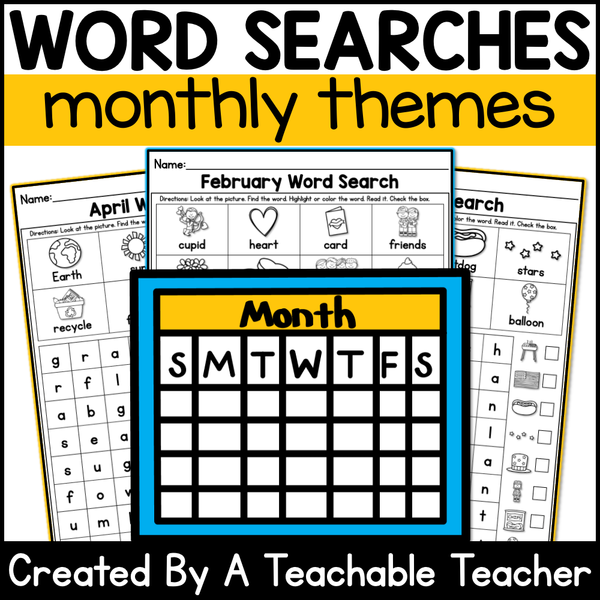 Monthly Themed Word Searches – A Teachable Teacher