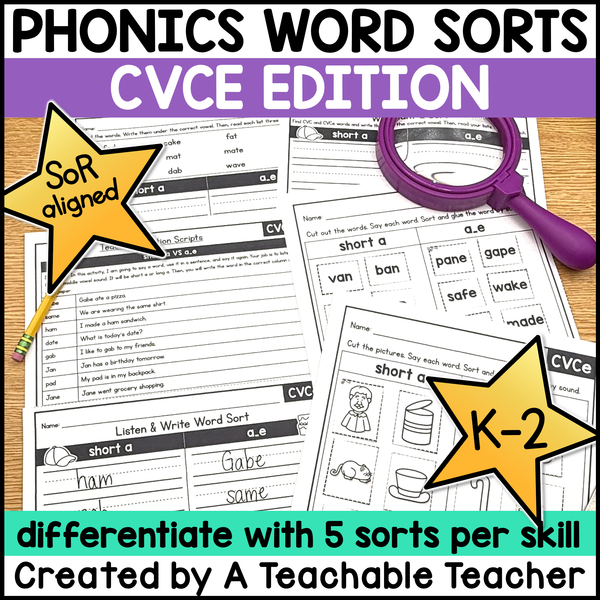 CVCe Word Sorts | Long Vowel & Silent E Phonics Intervention for K-2 ...
