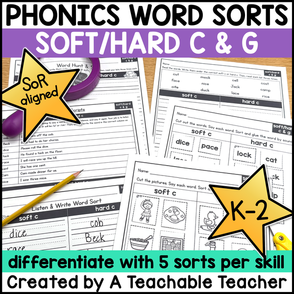 Soft and Hard C/G Word Sorts | Phonics & Decodable Intervention for K ...