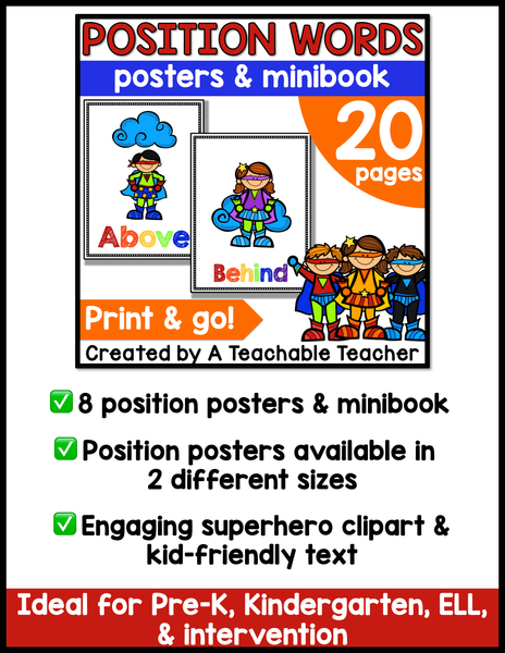 Super Position Words Posters and Minibook - Superhero Theme – A ...