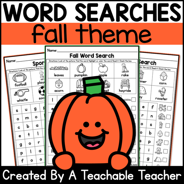 Fall Themed Word Searches – A Teachable Teacher
