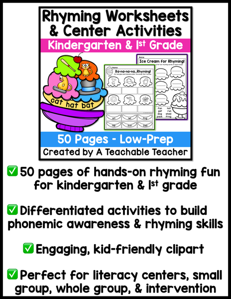 Ice Cream for Rhyming Center and Printables – A Teachable Teacher