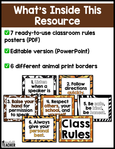 Editable Class Rules Posters - Animal Prints – A Teachable Teacher