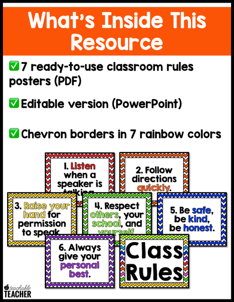 Editable Class Rules Posters - Rainbow Chevron – A Teachable Teacher