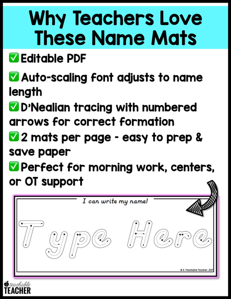 Editable Italicized Name Writing Practice Mats – A Teachable Teacher