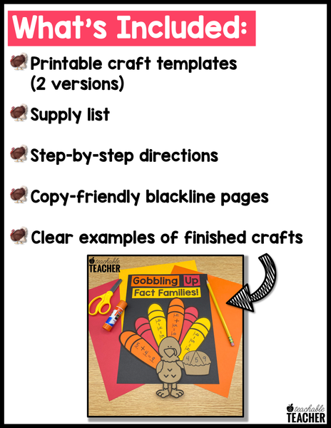 Fact Family Turkey Craft - Addition and Subtraction OR Multiplication ...