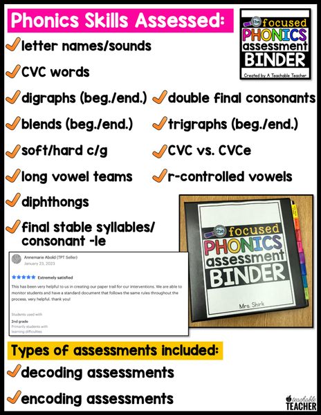 Focused Phonics Assessment Binder – A Teachable Teacher