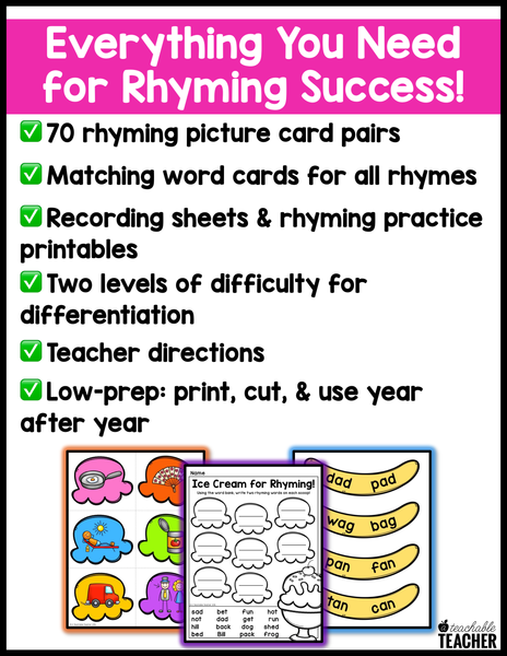 Ice Cream for Rhyming Center and Printables – A Teachable Teacher