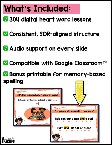 Hearts Words Google Slides Lessons High Frequency Words Science of Rea ...
