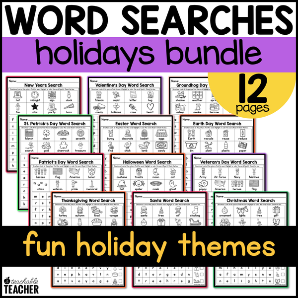 Holiday Themed Word Search BUNDLE – A Teachable Teacher