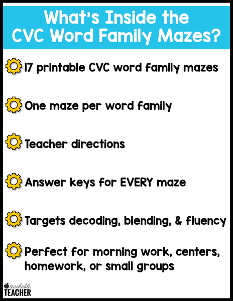 Word Family Mazes - CVC Edition – A Teachable Teacher