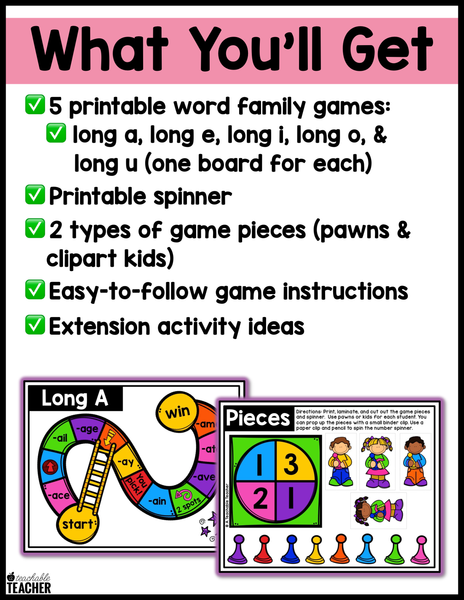 Phonics Word Family Slide Game - Long Vowel Edition – A Teachable Teacher