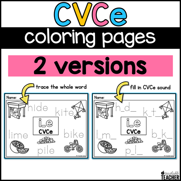 CVCe Coloring Pages – A Teachable Teacher