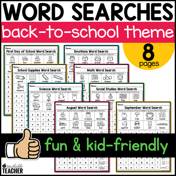 Back to School Themed Word Searches – A Teachable Teacher