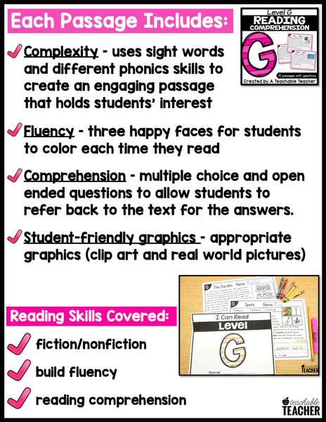 Level G Reading Comprehension Passages and Questions – A Teachable Teacher