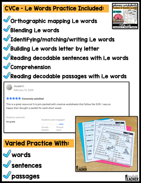 CVCe - i_e Phonics Worksheets - The Science of Reading – A Teachable ...