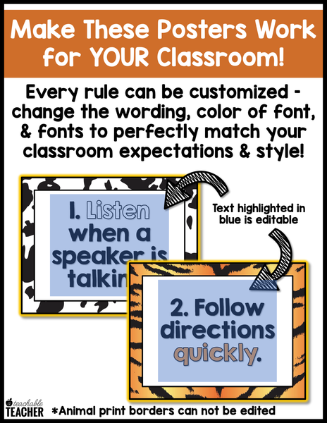 Editable Class Rules Posters - Animal Prints – A Teachable Teacher