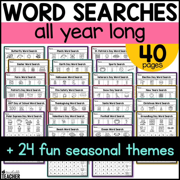 All Year Themed Word Searches – A Teachable Teacher