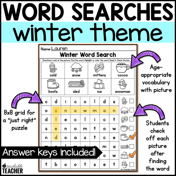 Winter Themed Word Searches – A Teachable Teacher
