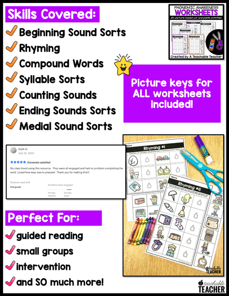 Phonemic Awareness Worksheets – A Teachable Teacher