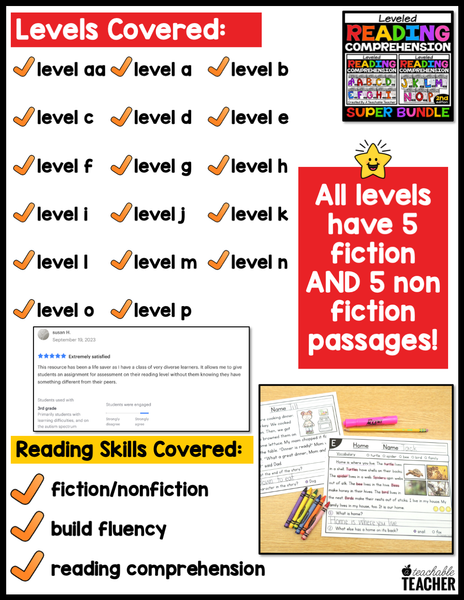 Leveled Reading Comprehension Passages AA-P SUPER BUNDLE – A Teachable ...