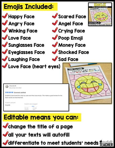 Editable Emoji Color-by-Code Activities – A Teachable Teacher