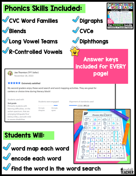 Phonics Word Search - The BUNDLE – A Teachable Teacher