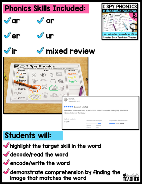 I Spy Phonics: Read & Write R-Controlled Vowel Words – A Teachable Teacher