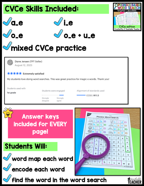 CVCe Worksheets Phonics Word Search: Write & Find CVCe Words – A ...
