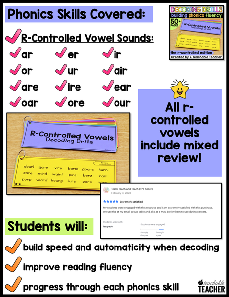 Decoding Drills for Building Phonics Fluency - R-Controlled Vowels Edi ...