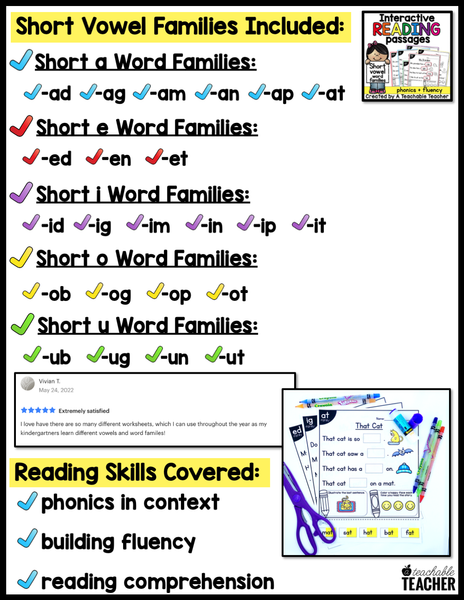 Interactive Reading Passages - Short Vowel Word Families – A Teachable ...