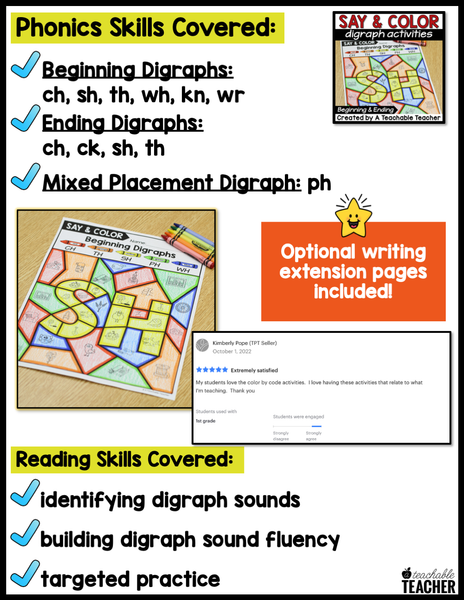 Say and Color - Digraph Activities - Beginning and Ending – A Teachable ...
