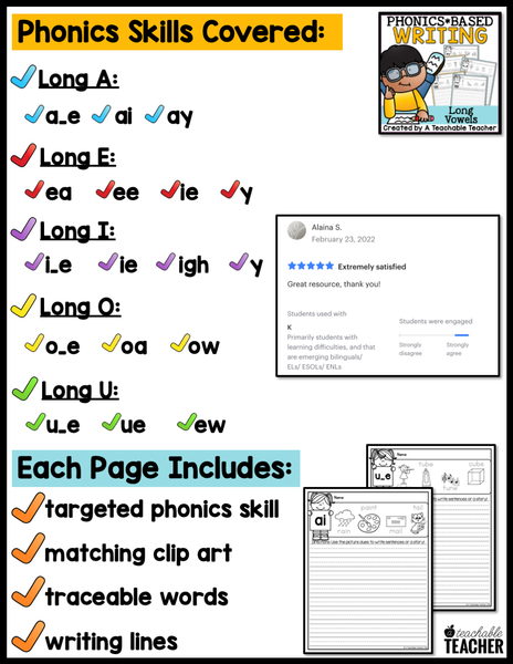 Phonics Based Writing - Long Vowels – A Teachable Teacher