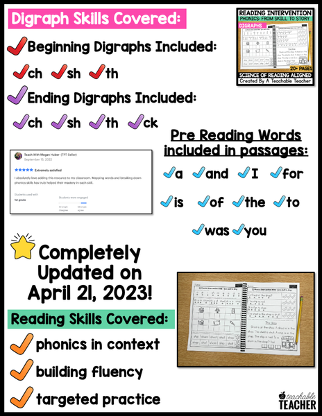 Digraphs Words Worksheets for Digraphs Reading Intervention – A ...