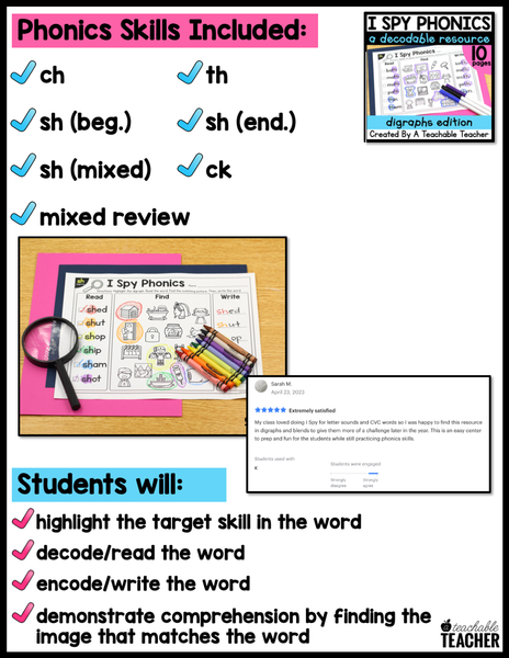 I Spy Phonics: Read & Write Words with Digraphs – A Teachable Teacher