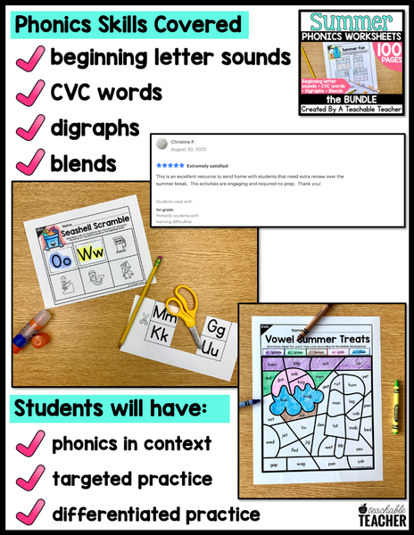 Summer Review Phonics Bundle- NO PREP – A Teachable Teacher
