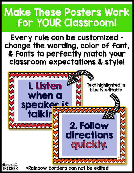 Editable Class Rules Posters - Rainbow Chevron – A Teachable Teacher