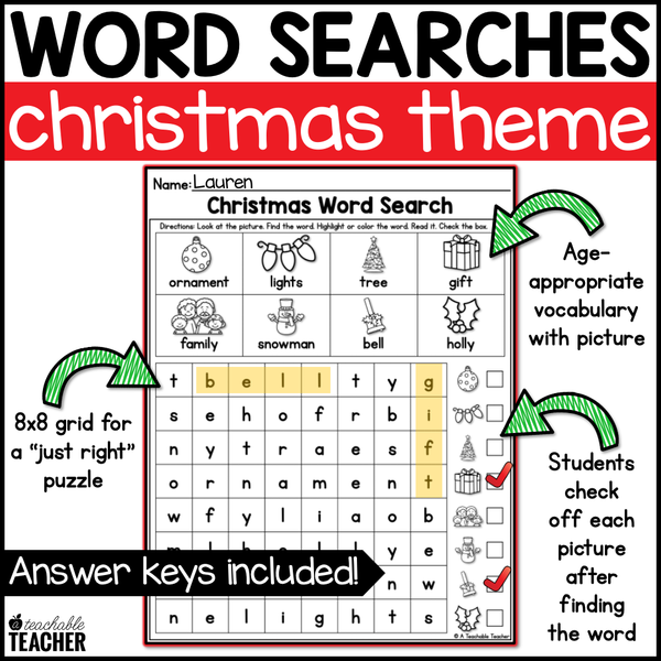 Christmas Word Search – A Teachable Teacher