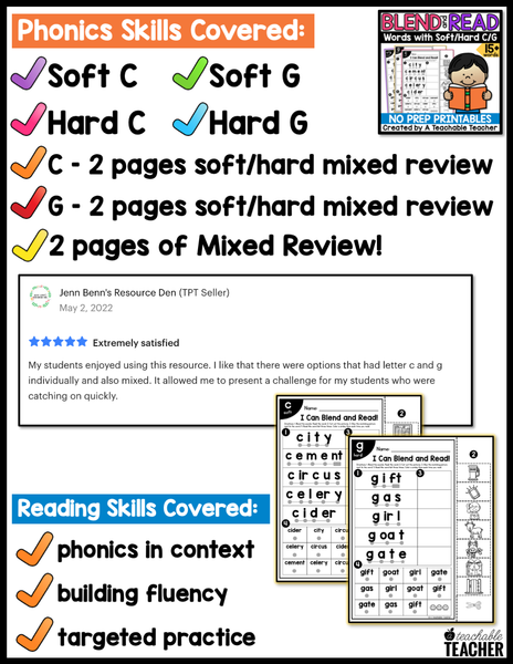 Blend and Read - Words with Soft/Hard C/G – A Teachable Teacher