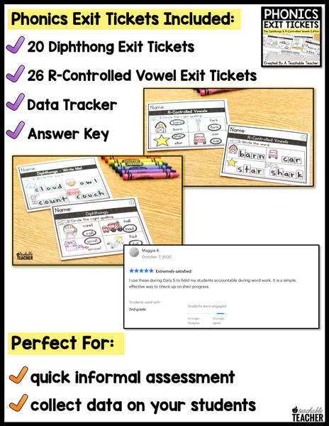Phonics Exit Tickets - The Diphthongs and R-Controlled Vowels Edition ...