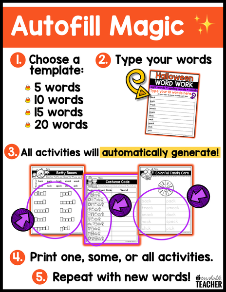 Editable Halloween Word Work – A Teachable Teacher