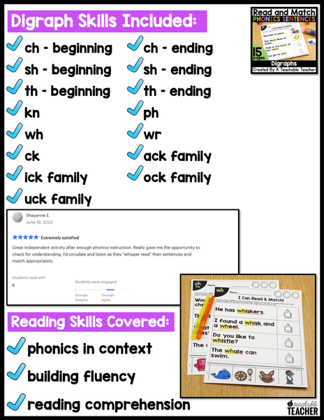 Read and Match Phonics Sentences - Digraphs – A Teachable Teacher