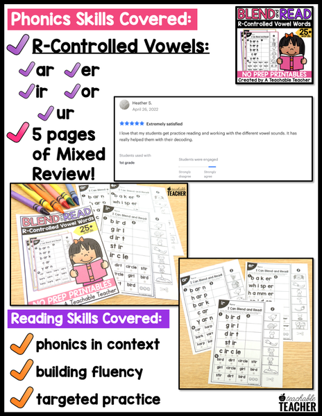 Blend and Read - R-Controlled Vowel Words – A Teachable Teacher