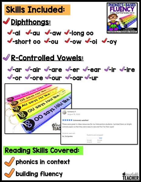 Phonics Based Fluency Sentences - Diphthongs and R-Controlled Vowels ...