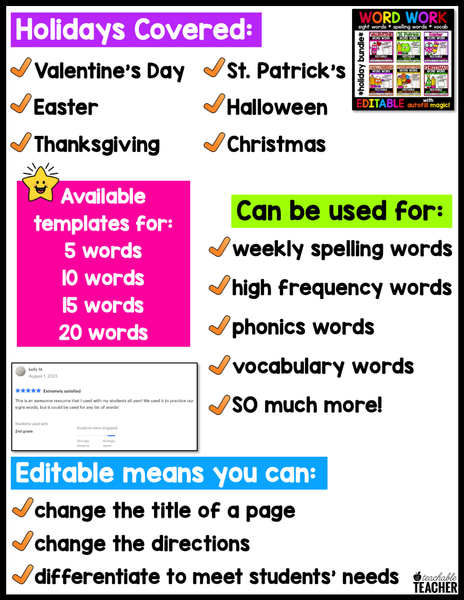 Editable Holiday Word Work- The BUNDLE – A Teachable Teacher